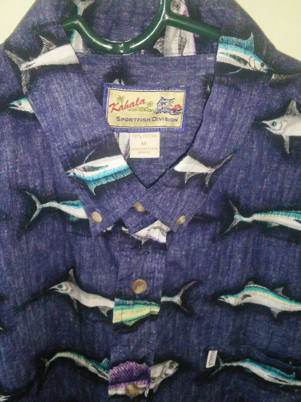 Kahala Sport Fish Division Button Up Shirt, Fush Print Blue Men Size ...