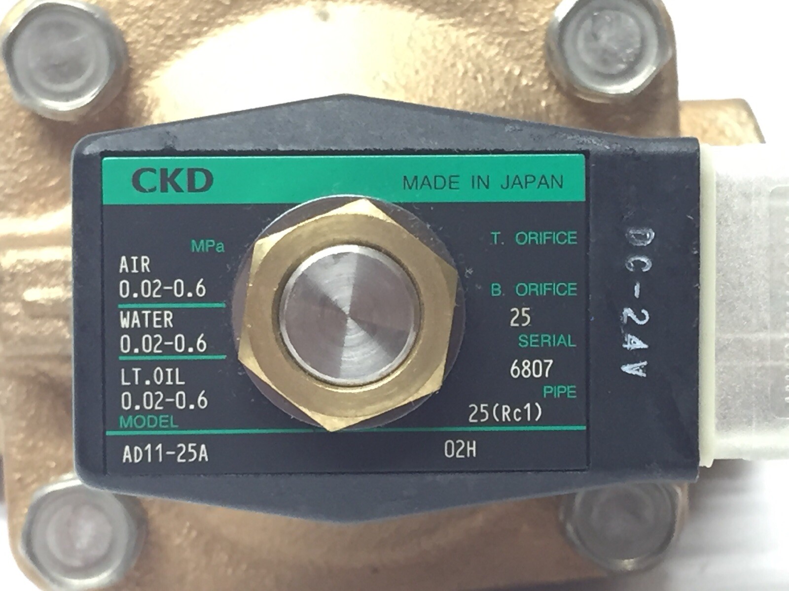 CKD AD11-25A-02H Bronze 2 Port Solenoid Valve NC Water Air Kerosene 24V ...