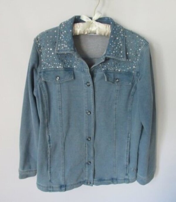 Quacker Factory denim beaded button front long sleeve jacket *Sz S* | eBay