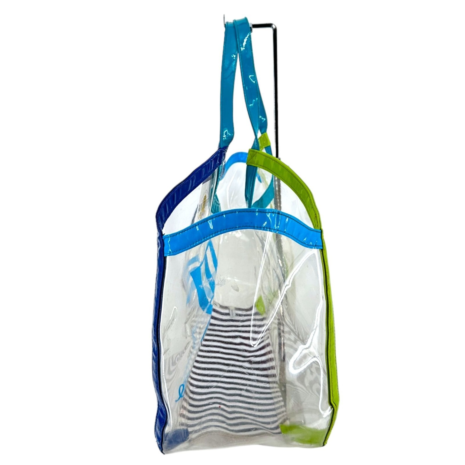 Henri Bendel Clear PVC Large Tote Beach Bag Blue Green Teal Trim Heavy ...