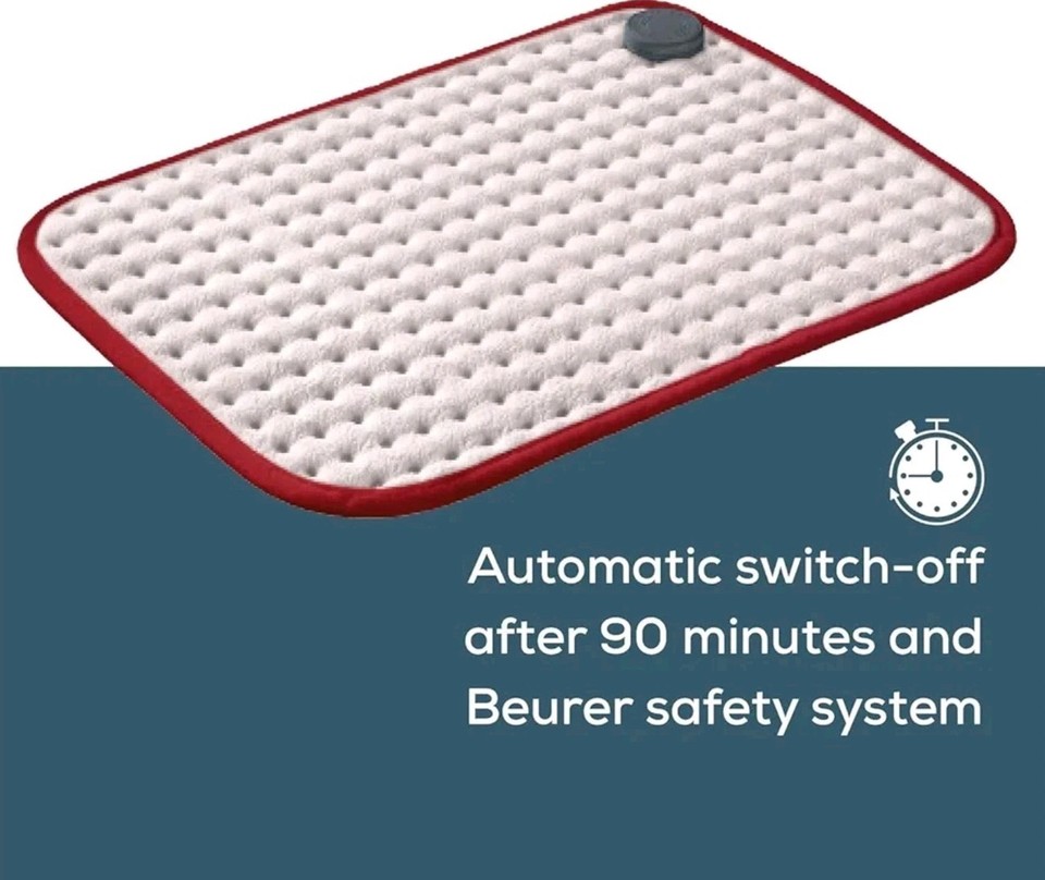 Beurer HK Cosy Electric Heat Pad Red Trim 3 Heat Settings Auto Off ...