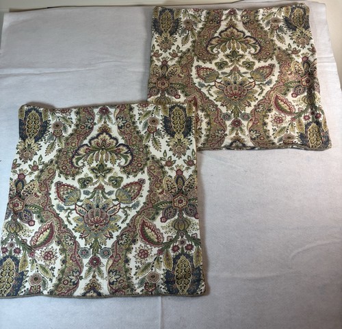 Pottery Barn Pillow Shams 22x22 Pair Multicolor Cotton Floral W/ Jute ...