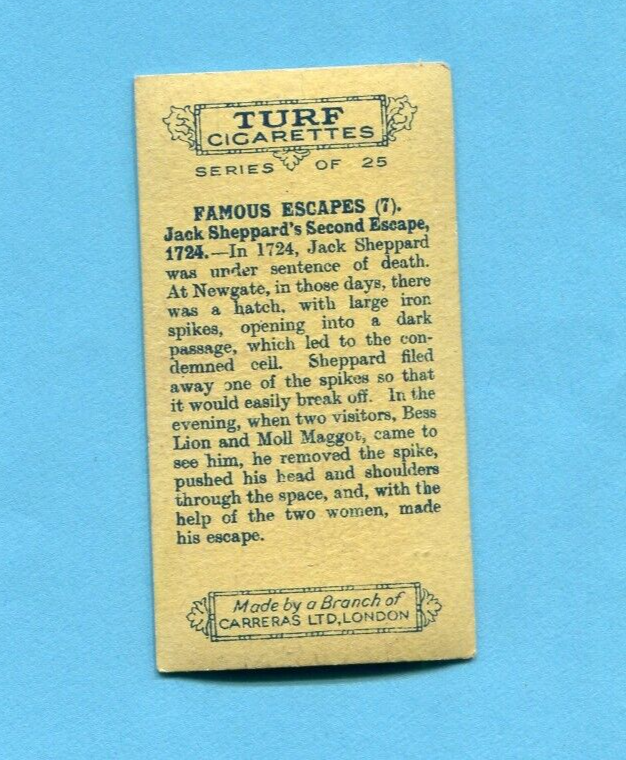1926 TURF CARRERAS CIGARETTES FAMOUS ESCAPES TOBACCO CARD #7 JACK ...