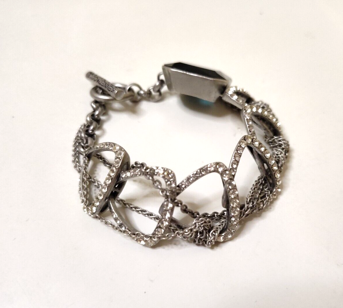 KENNETH COLE BRACELET TEAL CRYSTAL RHINESTONES SILVER TONE CHAIN | eBay
