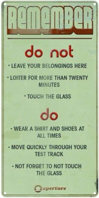 Official Portal 2 Aperture Science 'Remember' Metal Tin Wall Sign ...