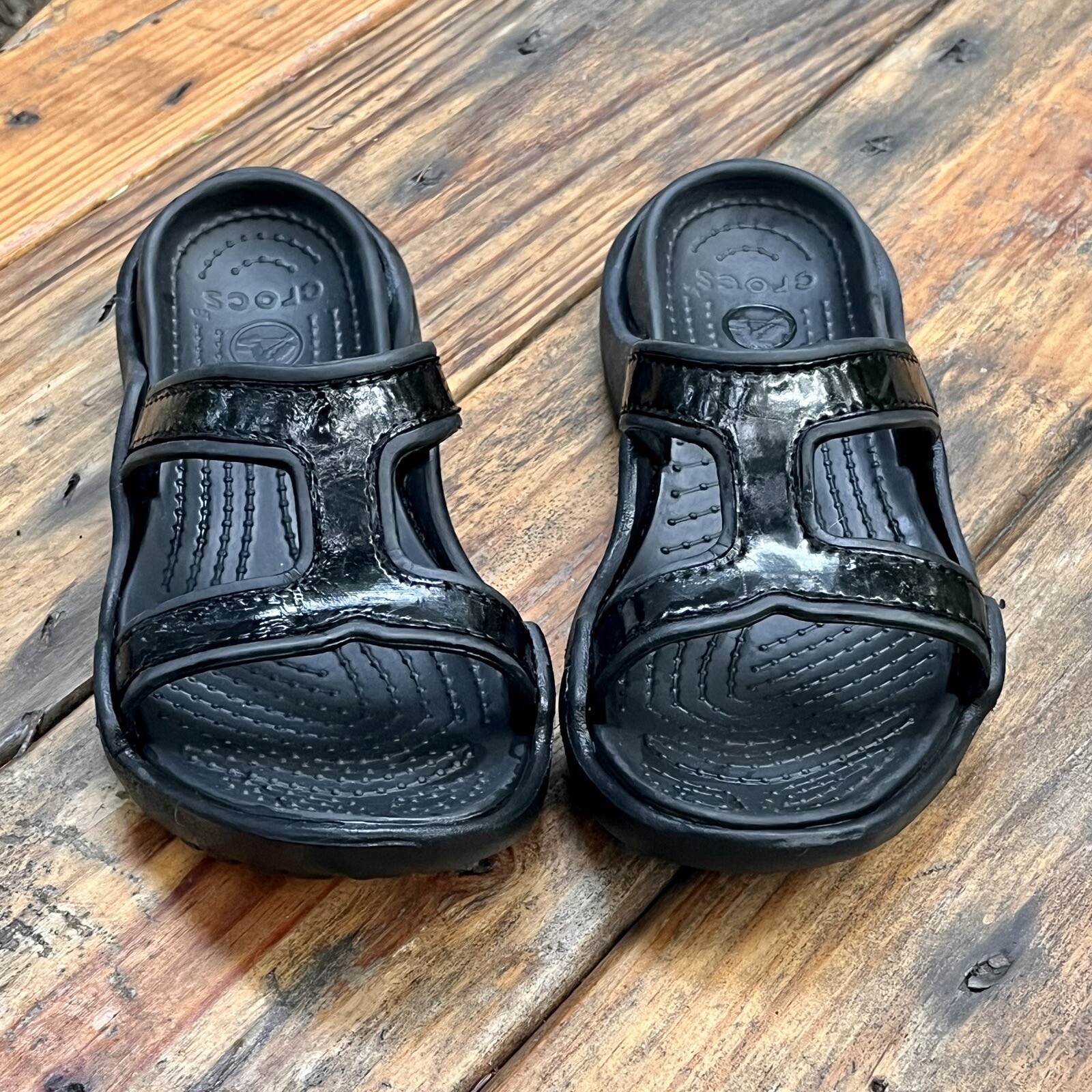 CROCS Women’s Black Patent Leather Open Toe & Back Sa… - Gem