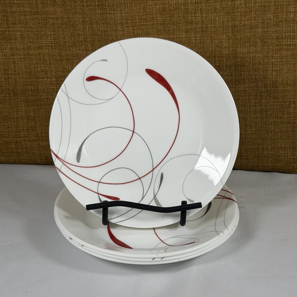 Corelle Splendor Set of 4 Dessert Bread Salad Plates White Gray Red 6 3 ...