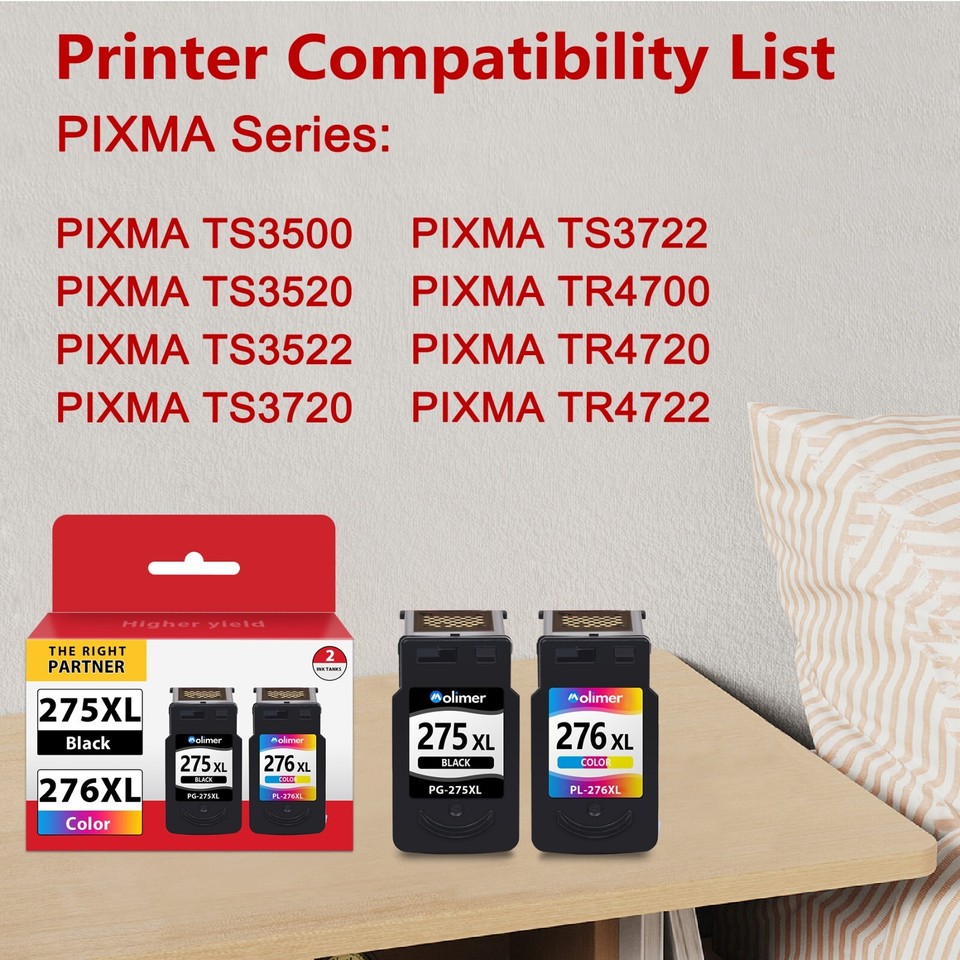 Ink 275XL 276XL for Canon Pixma TS3500 TS3720 TR4700 High Yield Combo ...