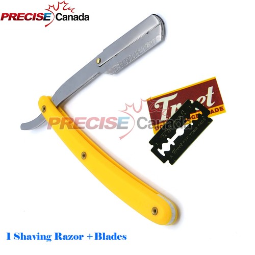 Barber Straight Cut Throat Salon Shaving Razor Yellow Shavette Rasoi ...