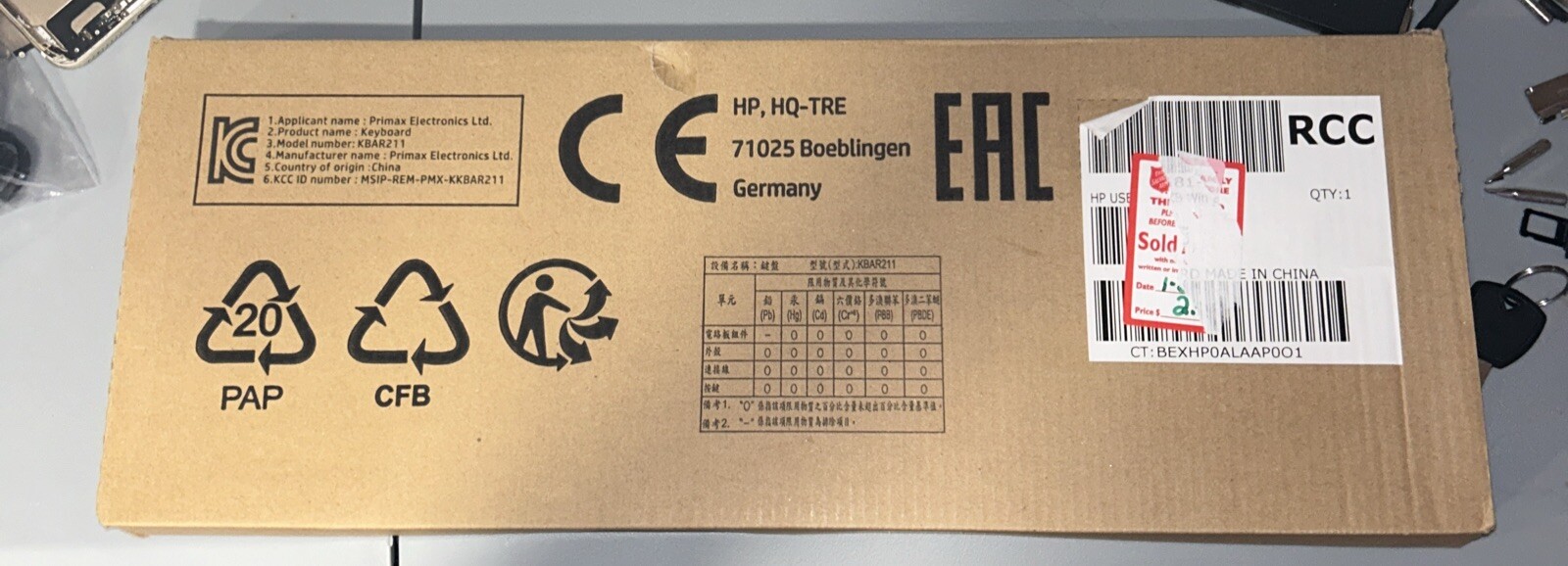 2 X HP USB Slim Business Keyboard Black KBAR211 Very Good for sale ...