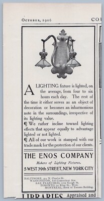 1906 Enos Co Light Fixtures Ad New York City Art Nouveau Early Lighting ...