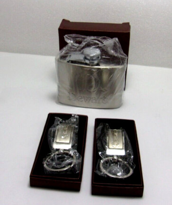 Dewar's Stainless Steel 4 oz Flask & Key Chain Brand New, (01 Flask 02 ...