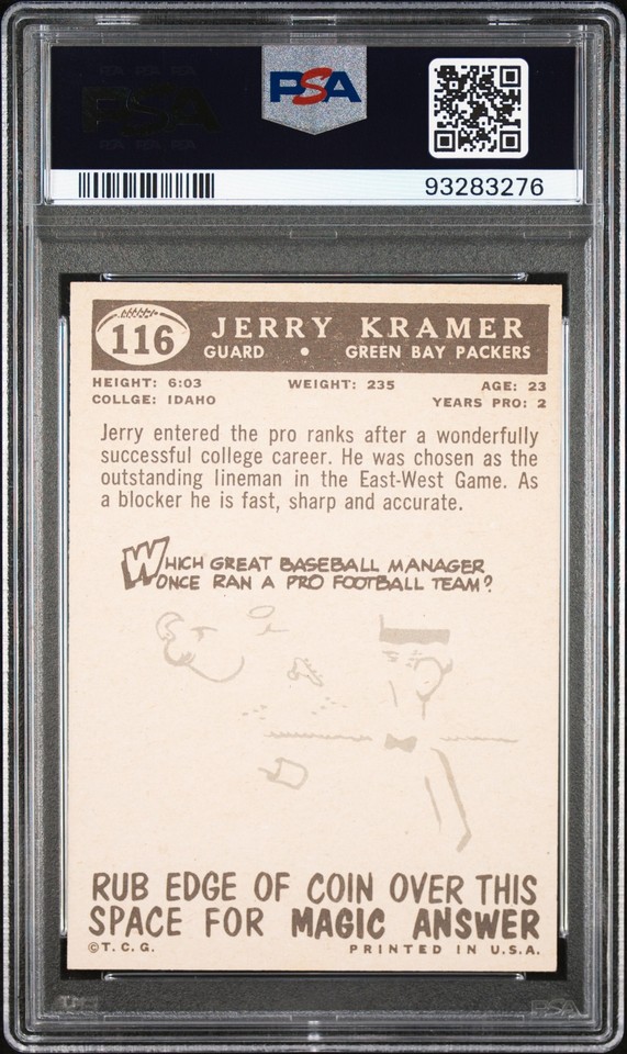 1959 TOPPS #116 JERRY KRAMER ROOKIE RC PSA 9 OC | eBay