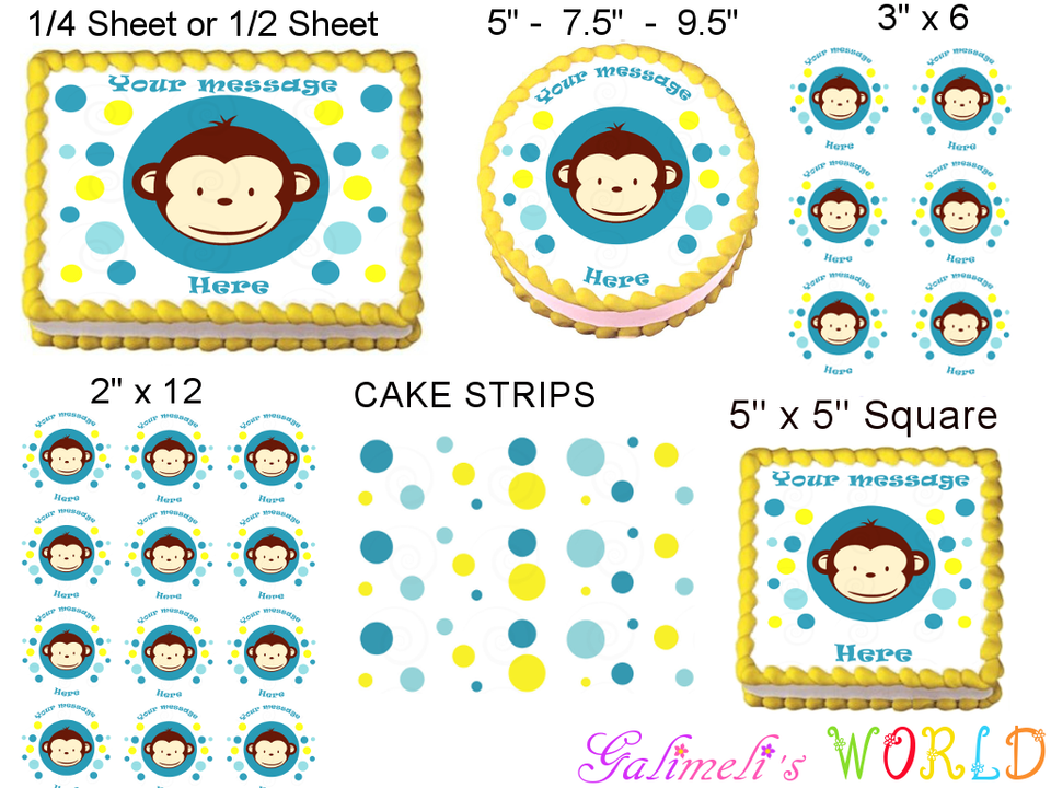 BLUE MOD MONKEY FACE Image Edible cake topper | eBay