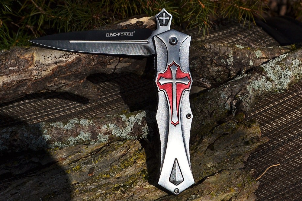 Knights Templar Crusader Cross Spring Assisted Folding Knife - Medieval ...
