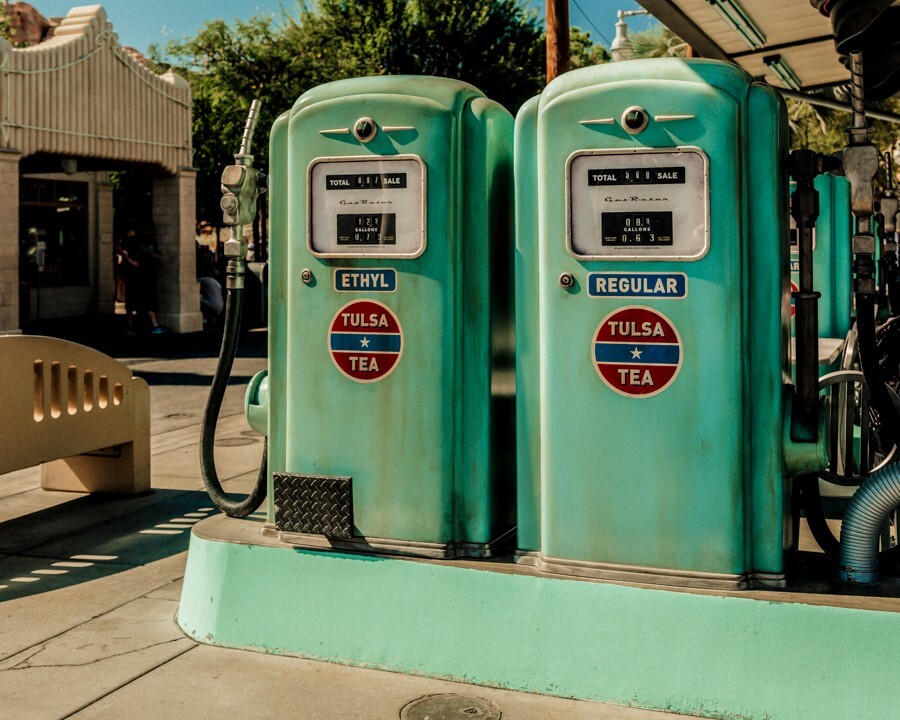 8x10 color of Vintage Tulsa Tea gas pumps outside a filling station | eBay