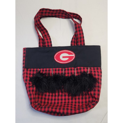 UGA University of Georgia Bulldogs Hand Bag Tote Feathered Purse Red ...