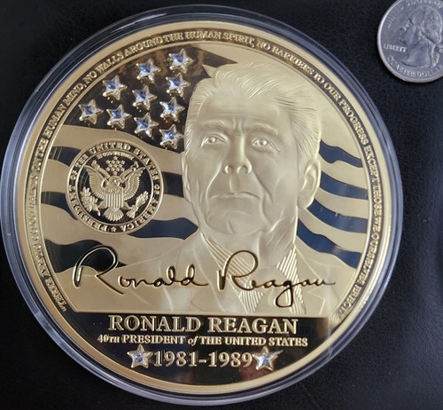 Reagan U.S. President 24Kt Gold gp Crystal-Inlaid ~4” Coin | eBay