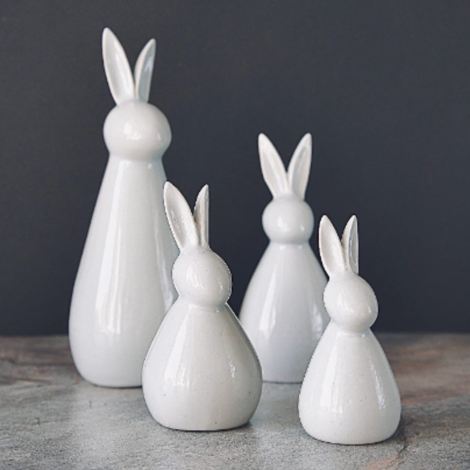 WHITE Ceramic Bunny Figurine Set 4 Rabbits Modern Home Decor for XMAS ...