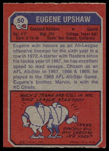1973 Topps #50 Eugene Upshaw Oakland Raiders NR-MINT | eBay