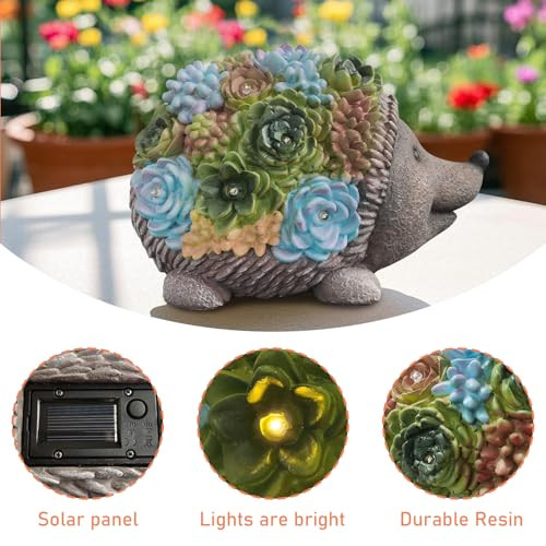 Outdoor Solar Garden Hedgehog Statue Decorative Lawn Statue with ...
