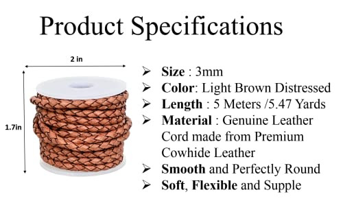 Real/Genuine Round Braided Leather Cord String Rope Folded, Leather ...