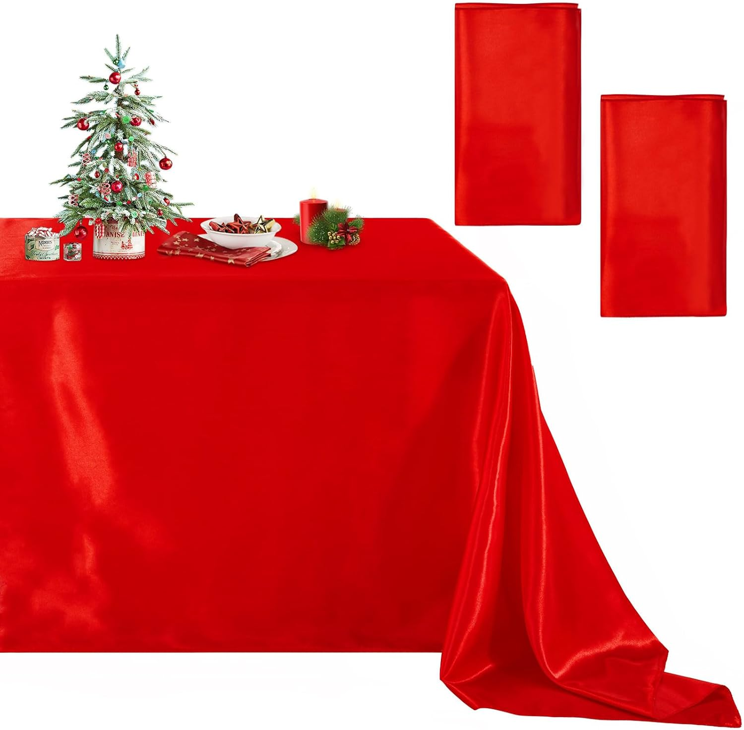 2 Pack Red Satin Tablecloth 57x120 Rectangle Wedding Party Holiday ...