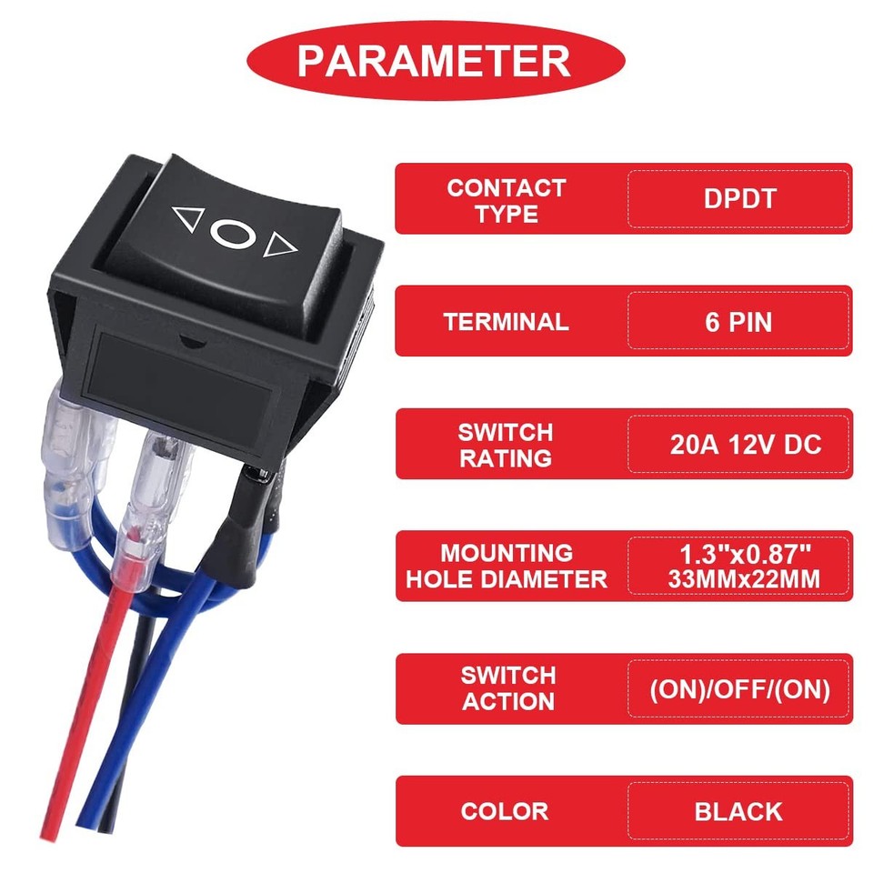 4Pcs Momentary Motor Polarity Reverse Rocker Switch DC 20A 12V DPDT 6 ...