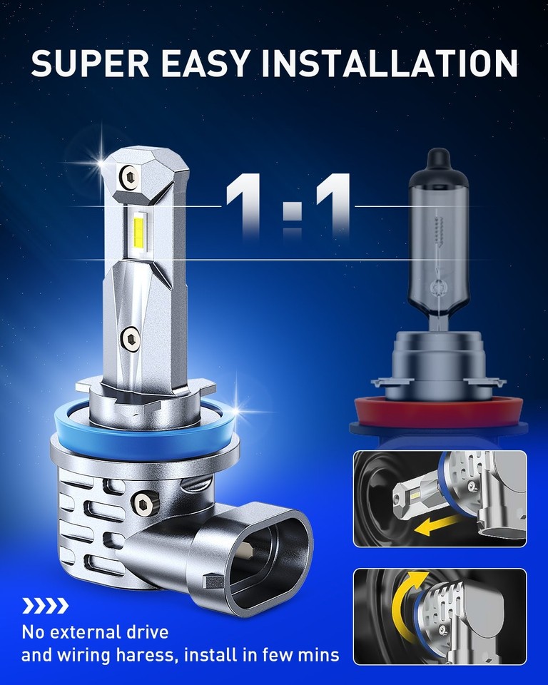 4X 9005 H11 LED Headlight Bulbs Combo High Low Beam 6500K Upgrade Ultra ...