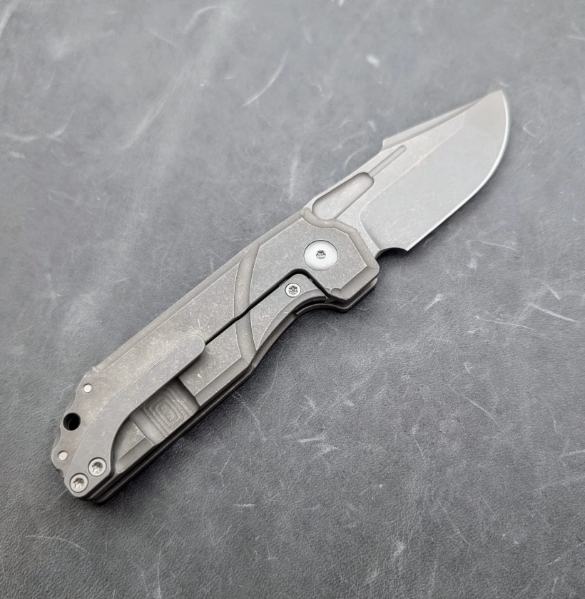 Jason Stout Knife and Tool "Snappy Boi" Milled Titanium, M390 Dark Bead ...