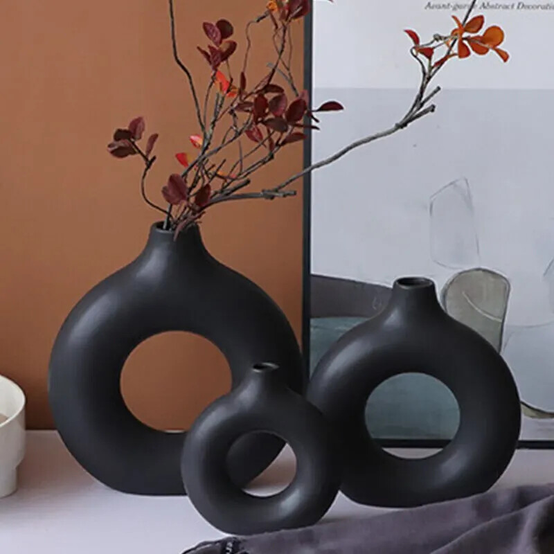 NORTHEUINS Eramic Nordic Donut Hollow Flower Vase Figurines Interior | eBay