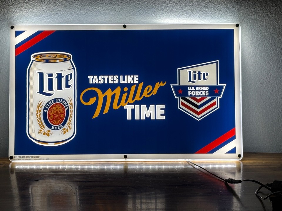 MILLER LITE US ARMED FORCES MILITARY LED BAR SIGN BEER LIGHTED SIGN NEW ...