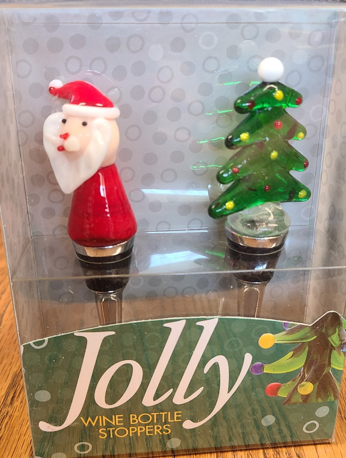 Set Of 2 Christmas Jolly Wine Bottle Stoppers: Santa Claus & Tree Glass ...