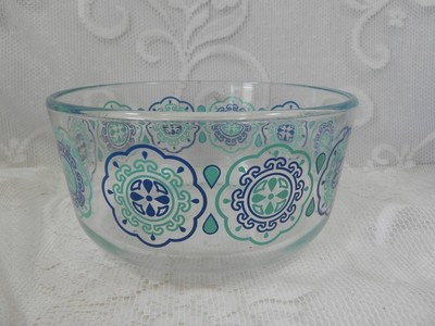 RARE PYREX Retro MCM Clear and Blue Turquoise Pinwheel Flower Bowl ...