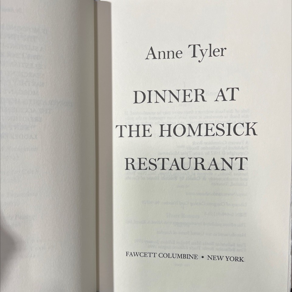 dinner at the homesick restaurant book, by Anne Tyler, 1996 Hardcover ...
