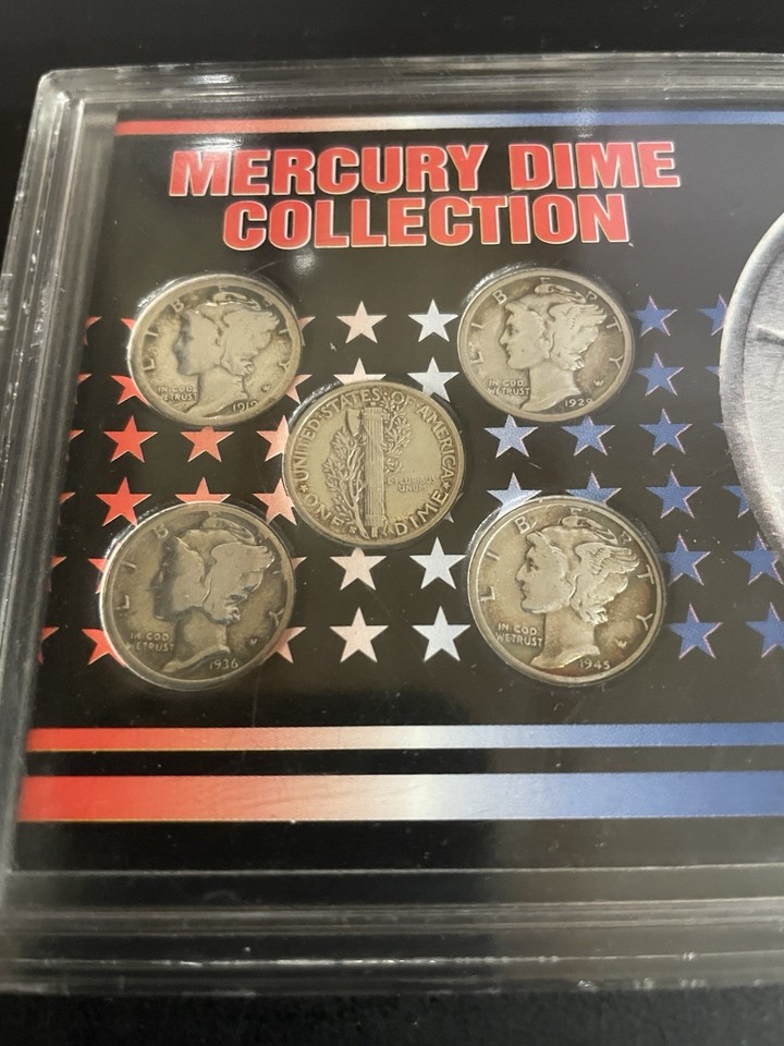 Mercury Dime Collection, Set Of 5 Slighty Rainbow Toned Mercury Dimes ...