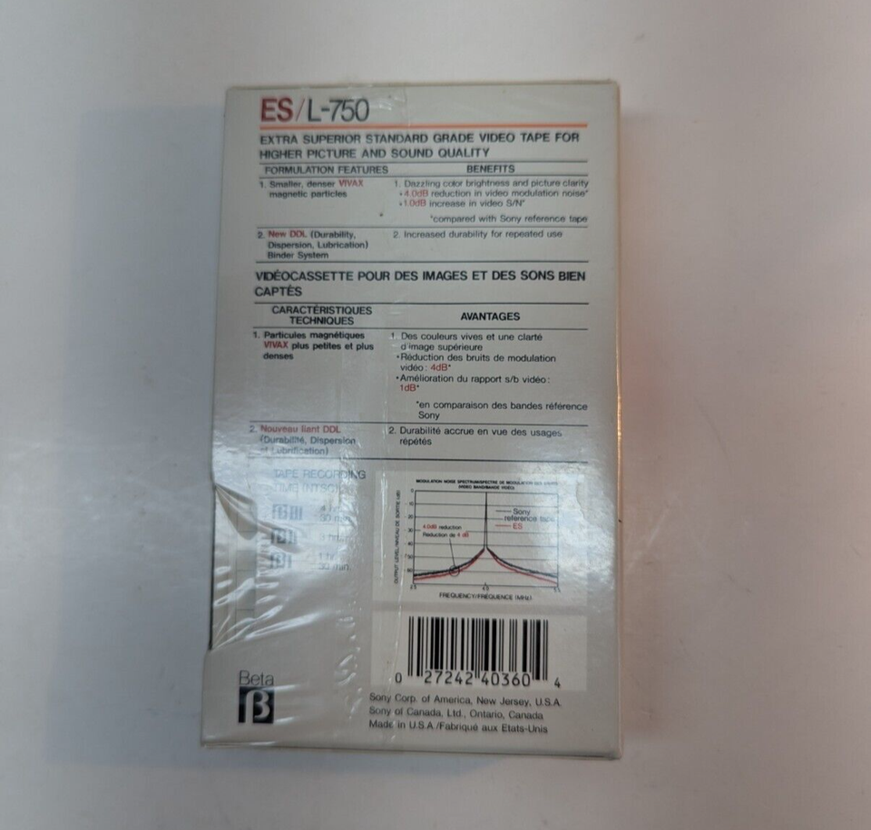 Sony Betamax ES L-750 Dynamicron Beta Recording Cassette Tape New ...