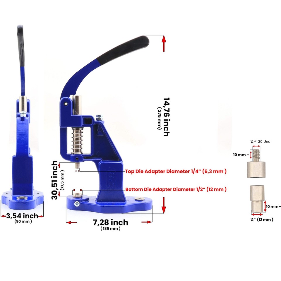 Snap Press Machine and Die Set, 4 Snap Button Dies and Manual Hand ...