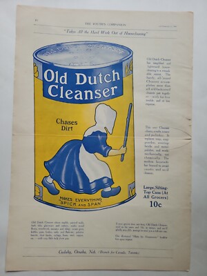 1909 Old Dutch Cleanser girl on can makes everything stick and span ...