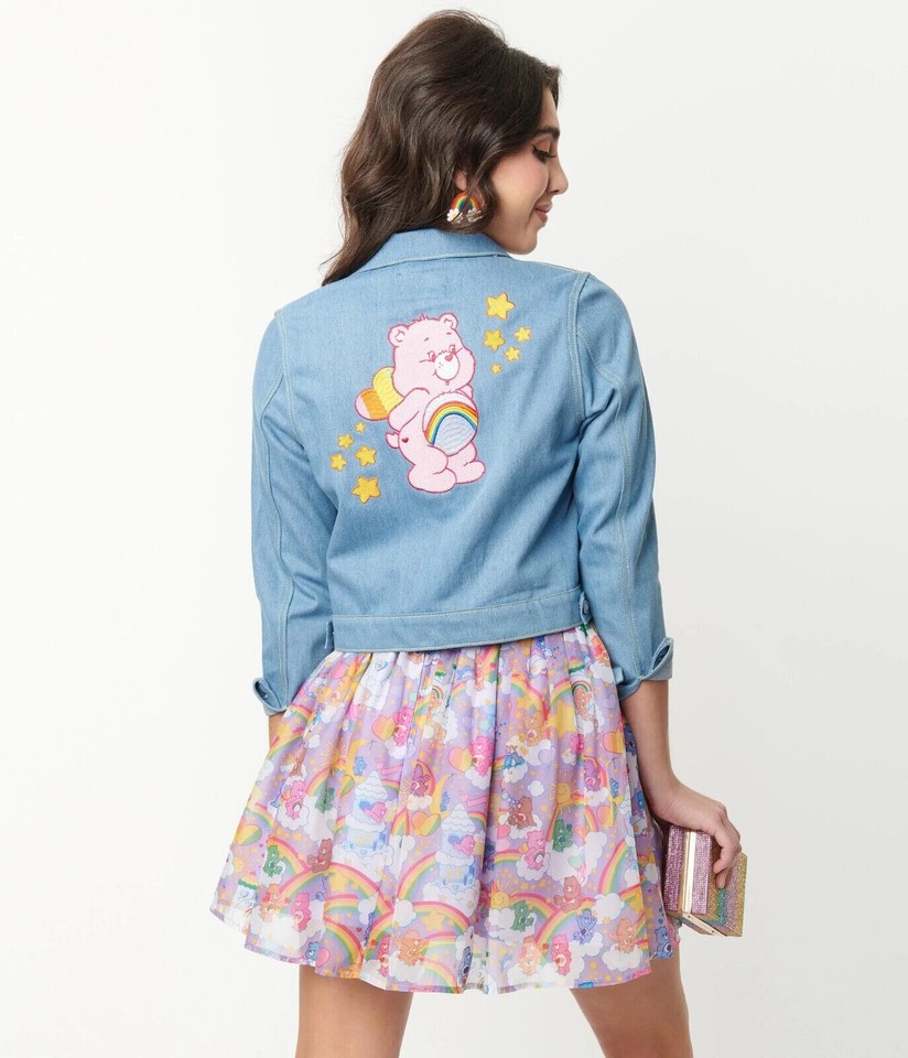 MEDIUM Care Bears Jean Jacket - Cheer Bear Retro 80s Cartoon Kawaii | eBay