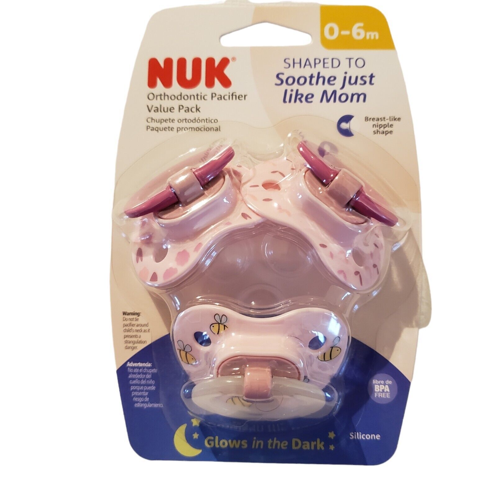 Pacifier Newborn Baby NUK Orthodontic Value Pack 0-6m Pink NEW Glows In ...