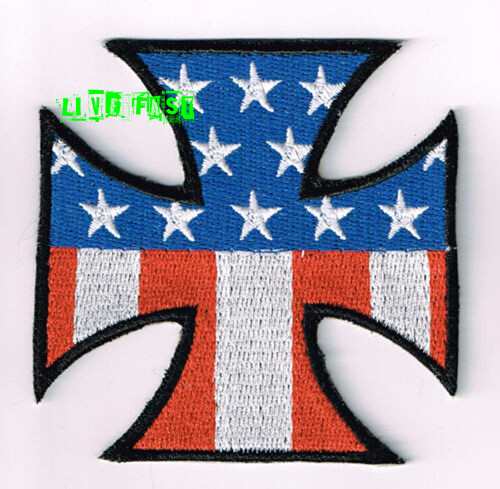 IRON CROSS BIKER PATCH AMERICAN FLAG chopper rider outlaw biker denim ...