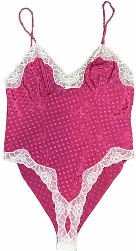 Vintage 80s Delicates Teddy High Cut Lingerie Pink Polka Dots Satin ...