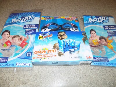 SHARK BITE SWIM GOGGLES & INFLATABLE KICKFLOAT, 2 SETS INFLATABLE ARM ...