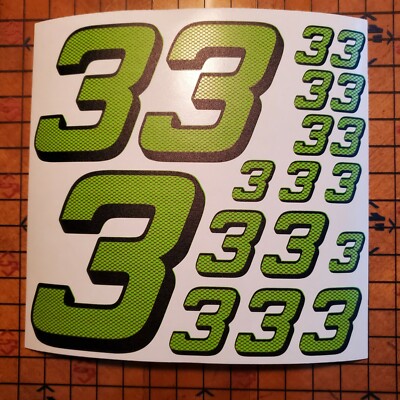 Carbon Fiber Lime Green w/black #3's Racing Numbers Vinyl Decal Sheet ...