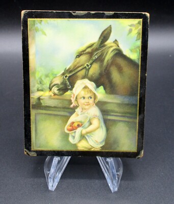Vintage 1930s IRENE PATTEN Wood Mounted Print - Girl Feeding Horse | eBay