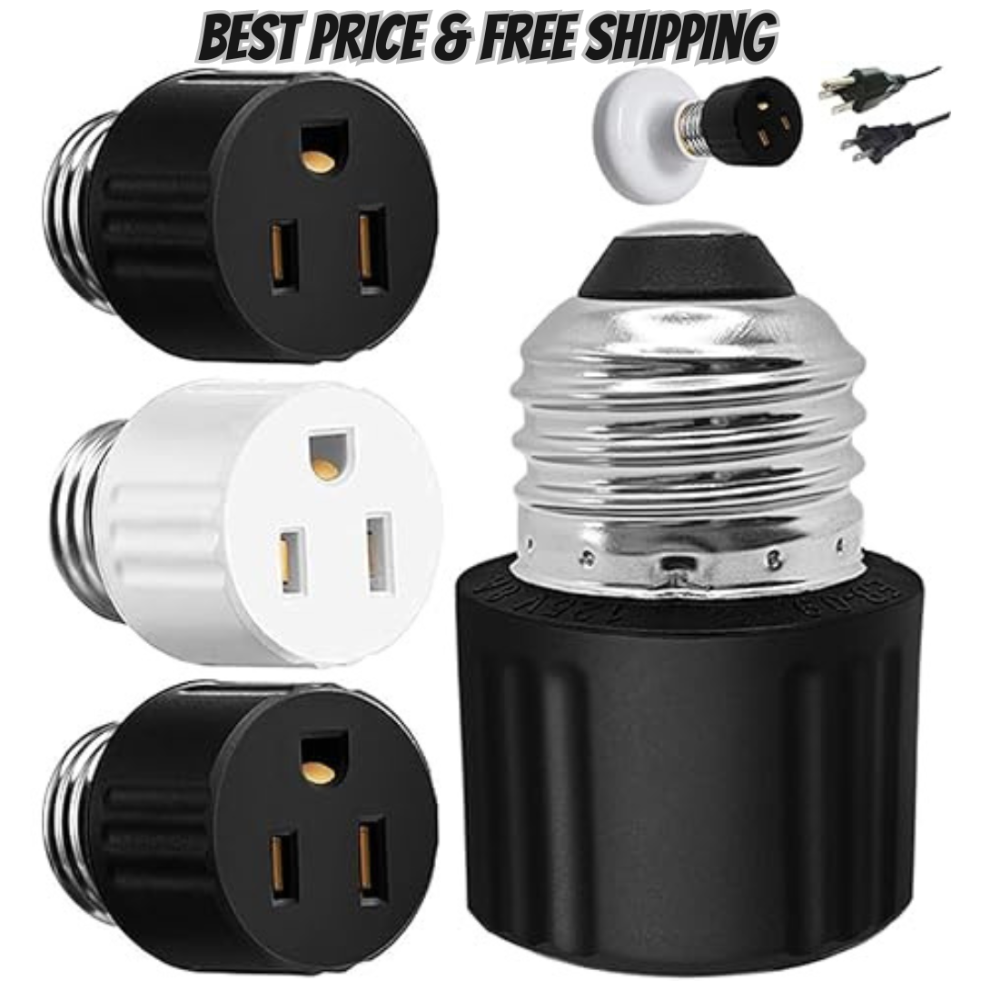 E26/E27 Light Socket to Plug Adapter 3 Packs 3 Prong Light Bulb Outlet ...