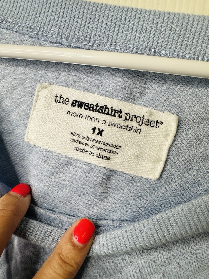 The Sweatshirt Project Light Blue Quilted Pullover 1X Snap Detail Cozy ...