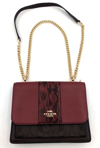 Coach 'Klare' Brown Signature/Red Leather Crossbody Bag w/ Python Stripe (+COA) | eBay