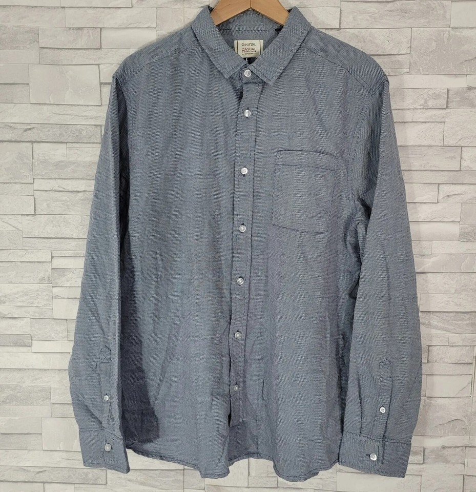 Mens GEORGE Shirt Blue Large Long Sleeved Cotton Casual Chest 42-44 ...